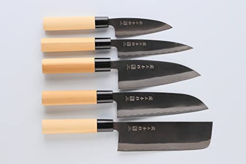 Seki Sanbonsugi Japanese Utility Chef Kitchen Knife, KUROUCHI Carbon Tool Steel Nakiri Knife, Shiraki Wooden Handle, 165 mm (6.5 in), Made in Seki Japan