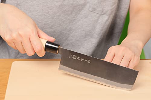 Seki Sanbonsugi Japanese Utility Chef Kitchen Knife, KUROUCHI Carbon Tool Steel Nakiri Knife, Shiraki Wooden Handle, 165 mm (6.5 in), Made in Seki Japan