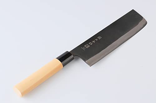 Seki Sanbonsugi Japanese Utility Chef Kitchen Knife, KUROUCHI Carbon Tool Steel Nakiri Knife, Shiraki Wooden Handle, 165 mm (6.5 in), Made in Seki Japan