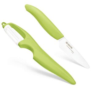 kyocera advanced ceramic 3-inch paring knife with vertical double edge peeler, green