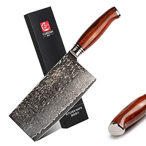 YARENH 7 Inch Chinese Cleaver Knife, 73 Layers Damascus High Carbon Stainless Steel, Full Tang, Natural Sandalwood Handle, Gift Box