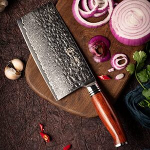 YARENH 7 Inch Chinese Cleaver Knife, 73 Layers Damascus High Carbon Stainless Steel, Full Tang, Natural Sandalwood Handle, Gift Box