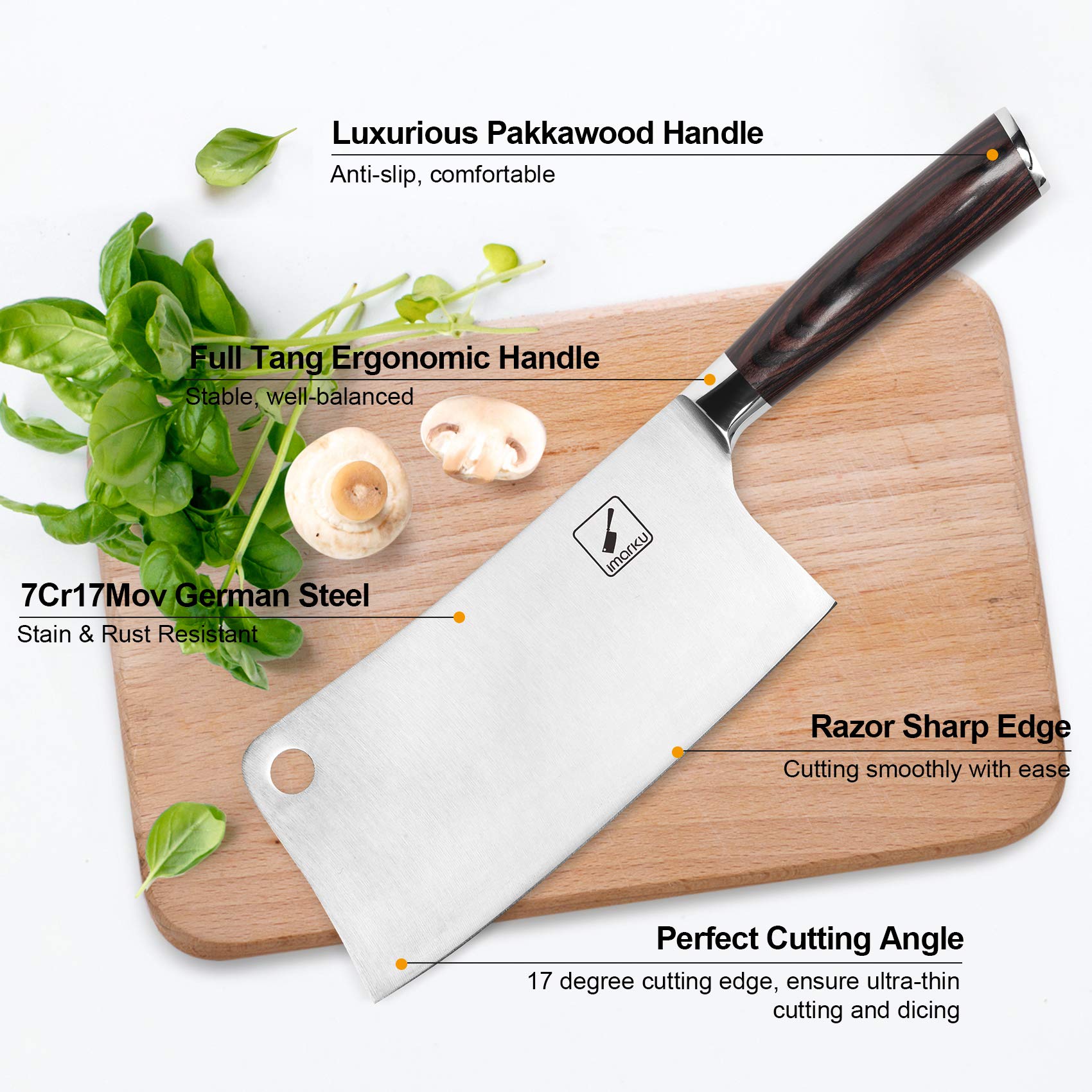 lmarku 7 Inch Meat Cleaver Cleaver Knife Japanese Cleaver Knife High Carbon Steel Chef Knife with Ergonomic Pakka Handle 7CR17MOV German High Carbon Stainless Steel Butcher Knife