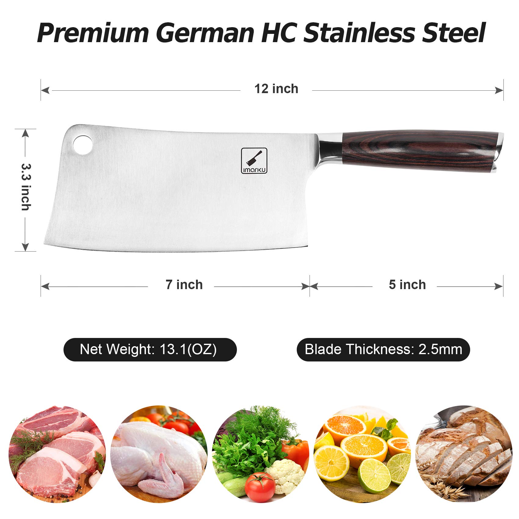 lmarku 7 Inch Meat Cleaver Cleaver Knife Japanese Cleaver Knife High Carbon Steel Chef Knife with Ergonomic Pakka Handle 7CR17MOV German High Carbon Stainless Steel Butcher Knife