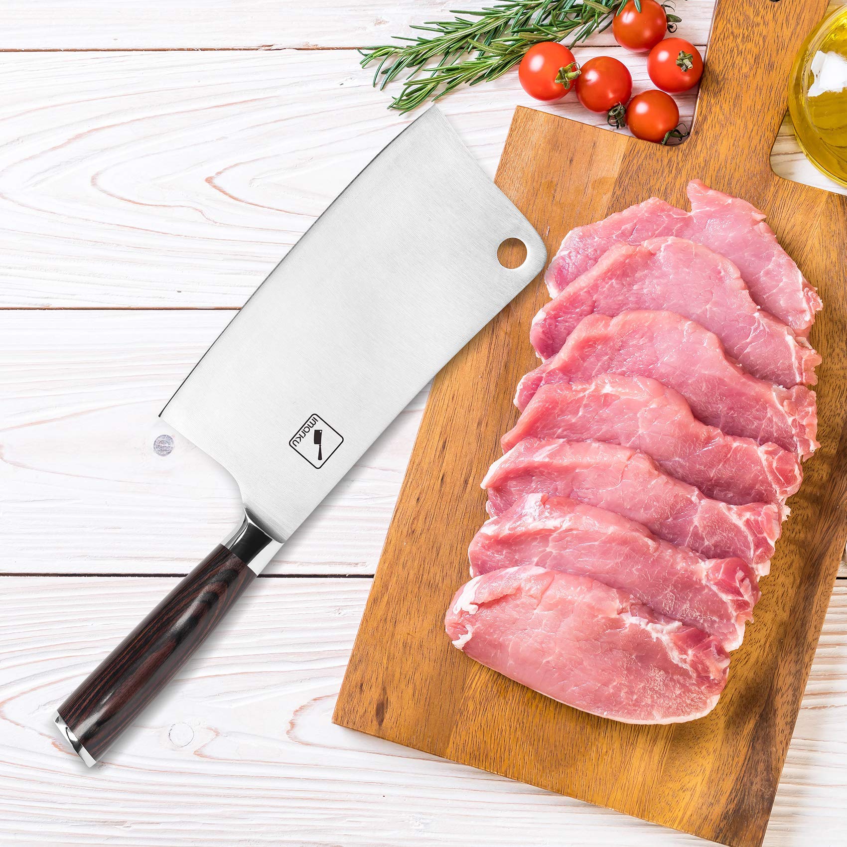 lmarku 7 Inch Meat Cleaver Cleaver Knife Japanese Cleaver Knife High Carbon Steel Chef Knife with Ergonomic Pakka Handle 7CR17MOV German High Carbon Stainless Steel Butcher Knife