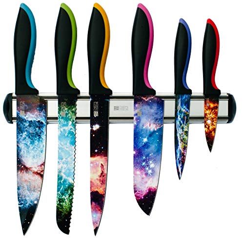 CHEF'S VISION Cosmos Knife Set Bundle With BEHOLD Wall-Mounted Magnetic Holder Silver