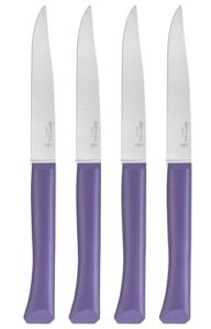 opinel bon appetit + table knives, 4 piece set steak knives, high carbon steel dinner knives for parties, entertaining, or everyday use, polymer handles, dishwasher safe, made in france (lavender)