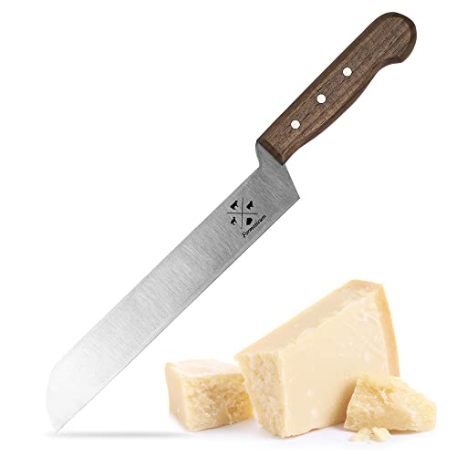 Formaticum Professional Cheese Knife- 8" x 1.25" Firm & Hard Cheese Slicer, Rust-Proof Stainless Steel Blade w/Solid Walnut Handle, Great Cheese Charcuterie Accessories, Handmade in Italy