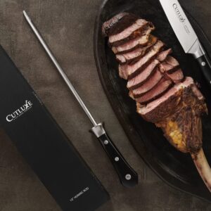 Cutluxe Chef Knife and Honing Steel Rod– Forged High Carbon German Steel – Full Tang & Razor Sharp – Ergonomic Handle Design – Artisan Series