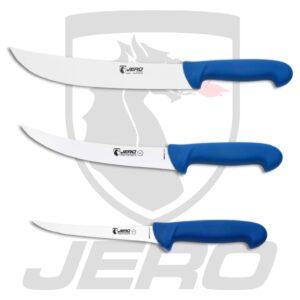 JERO P3 Series Meat Processing Set - 3-Pc Butcher Knife Set - Cimeter, Breaking/Trim and Boning Knife - German High-Carbon Stainless Steel Blade