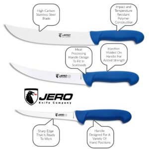 JERO P3 Series Meat Processing Set - 3-Pc Butcher Knife Set - Cimeter, Breaking/Trim and Boning Knife - German High-Carbon Stainless Steel Blade