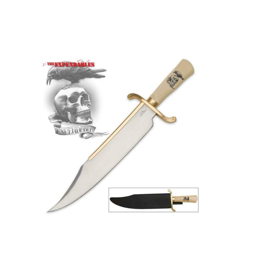 GIL HIBBEN Expendables Bowie Knife with Leather Sheath - Designed for 2010 Film “The Expendables”, 3Cr13 Stainless Steel Blade - Film Design Knife for Collectors or Practical Use - 19 3/4" Overall