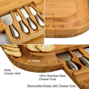 Picnic at Ascot Personalized Monogrammed Engraved Bamboo Cutting Board for Cheese & Charcuterie - includes Knife Set & Cheese Markers- Designed & Quality Checked in USA