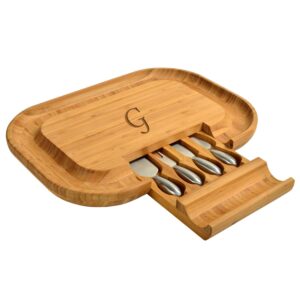 Picnic at Ascot Personalized Monogrammed Engraved Bamboo Cutting Board for Cheese & Charcuterie - includes Knife Set & Cheese Markers- Designed & Quality Checked in USA