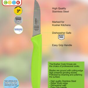 Parve Green 3” Paring Knife - Sharp Kitchen Knife - Ergonomic Handle, Pointed Tip - Color Coded Kitchen Tools by The Kosher Cook