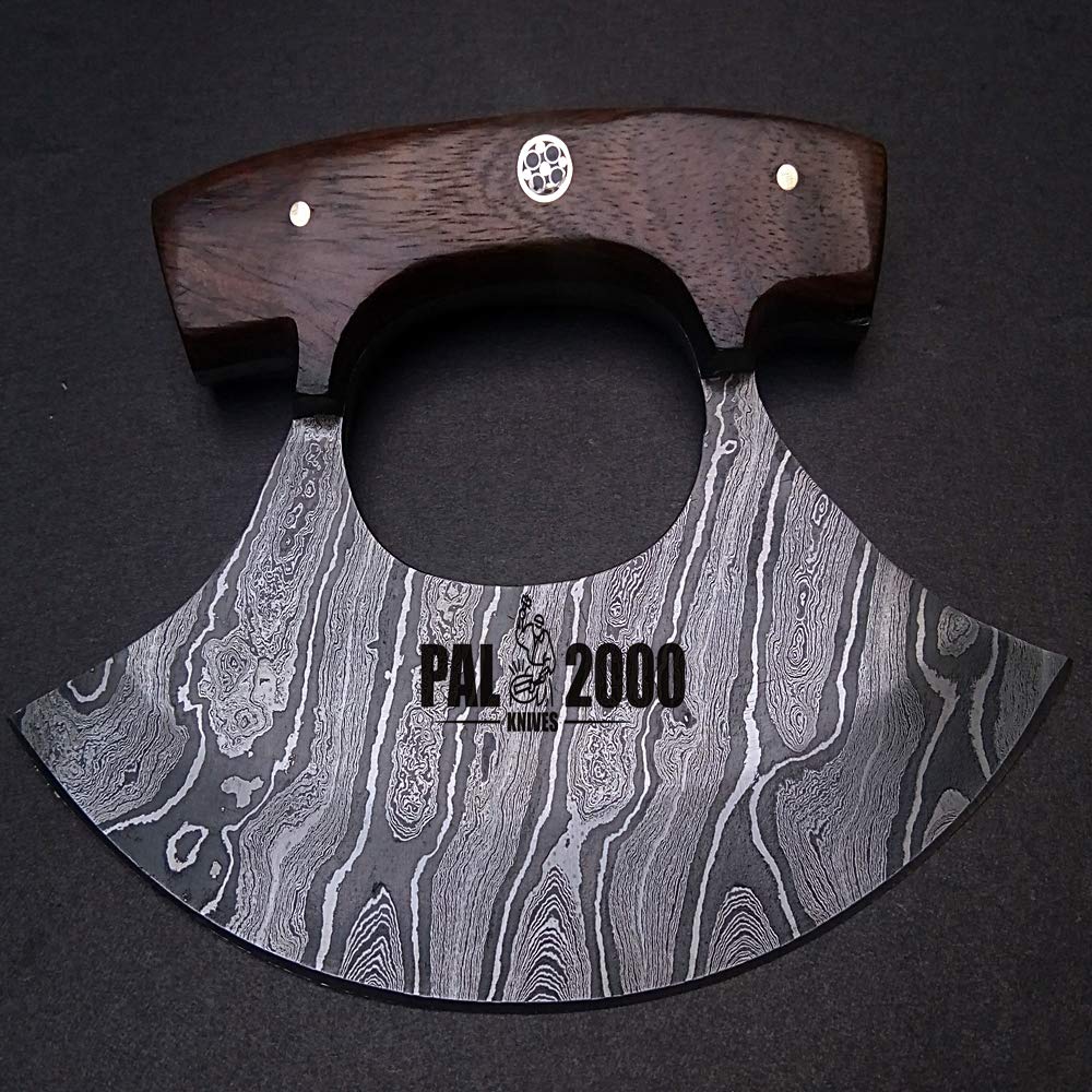 Knives - Alaskan Ulu - Mezzaluna Ulu Knife - Pizza Cutter Ulu - Traditional Ulu - Handmade Damascus Steel - Ulu Knife - Vegetable Chopping Ulu - Blade Ulu Knife - 9330