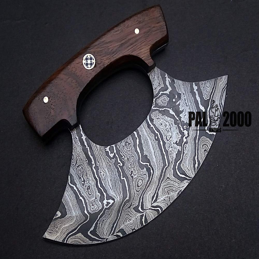 Knives - Alaskan Ulu - Mezzaluna Ulu Knife - Pizza Cutter Ulu - Traditional Ulu - Handmade Damascus Steel - Ulu Knife - Vegetable Chopping Ulu - Blade Ulu Knife - 9330