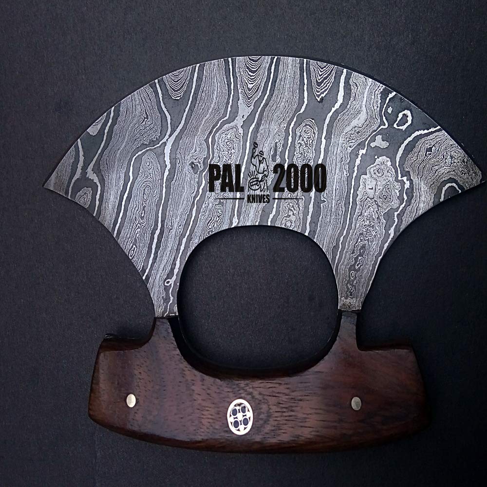 Knives - Alaskan Ulu - Mezzaluna Ulu Knife - Pizza Cutter Ulu - Traditional Ulu - Handmade Damascus Steel - Ulu Knife - Vegetable Chopping Ulu - Blade Ulu Knife - 9330