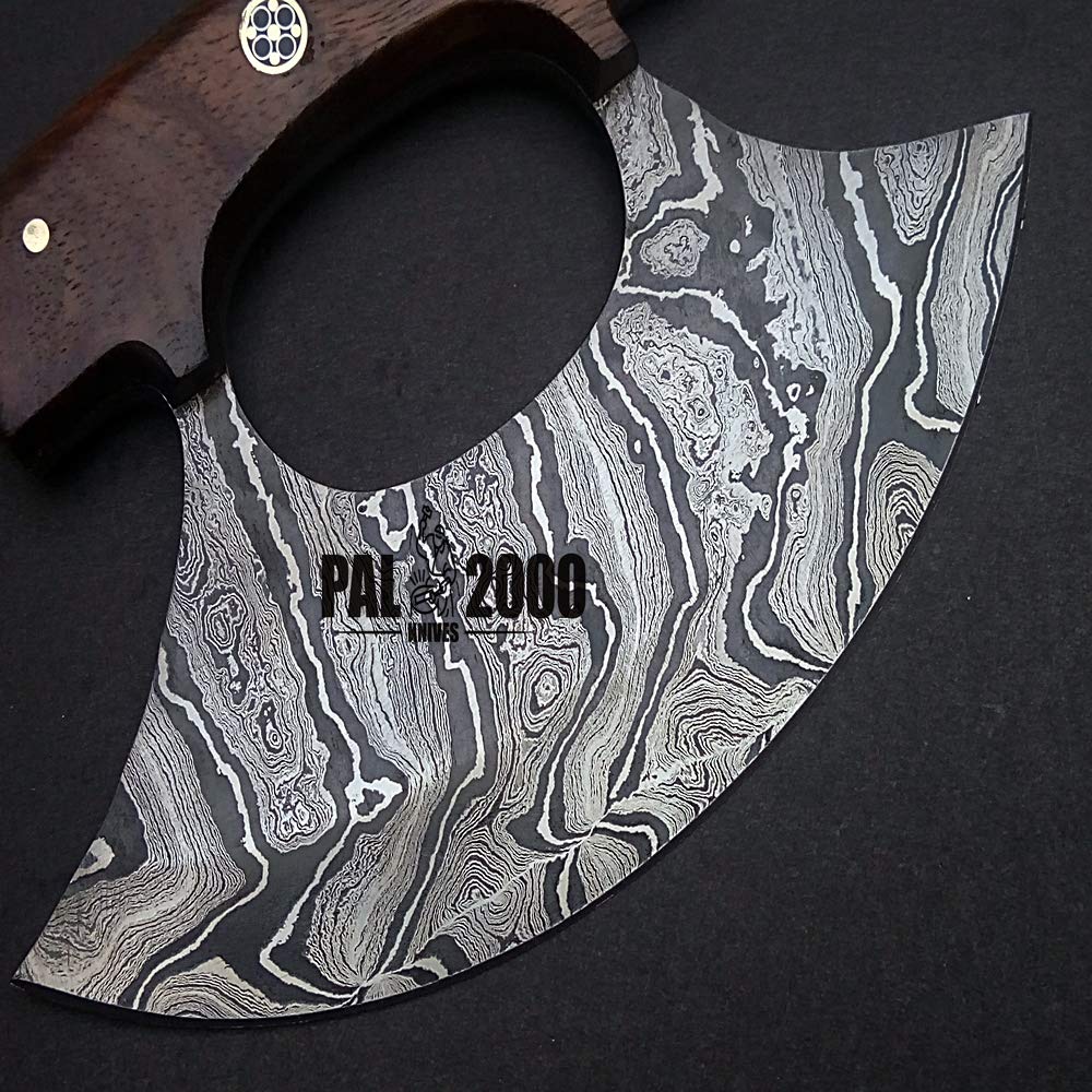 Knives - Alaskan Ulu - Mezzaluna Ulu Knife - Pizza Cutter Ulu - Traditional Ulu - Handmade Damascus Steel - Ulu Knife - Vegetable Chopping Ulu - Blade Ulu Knife - 9330