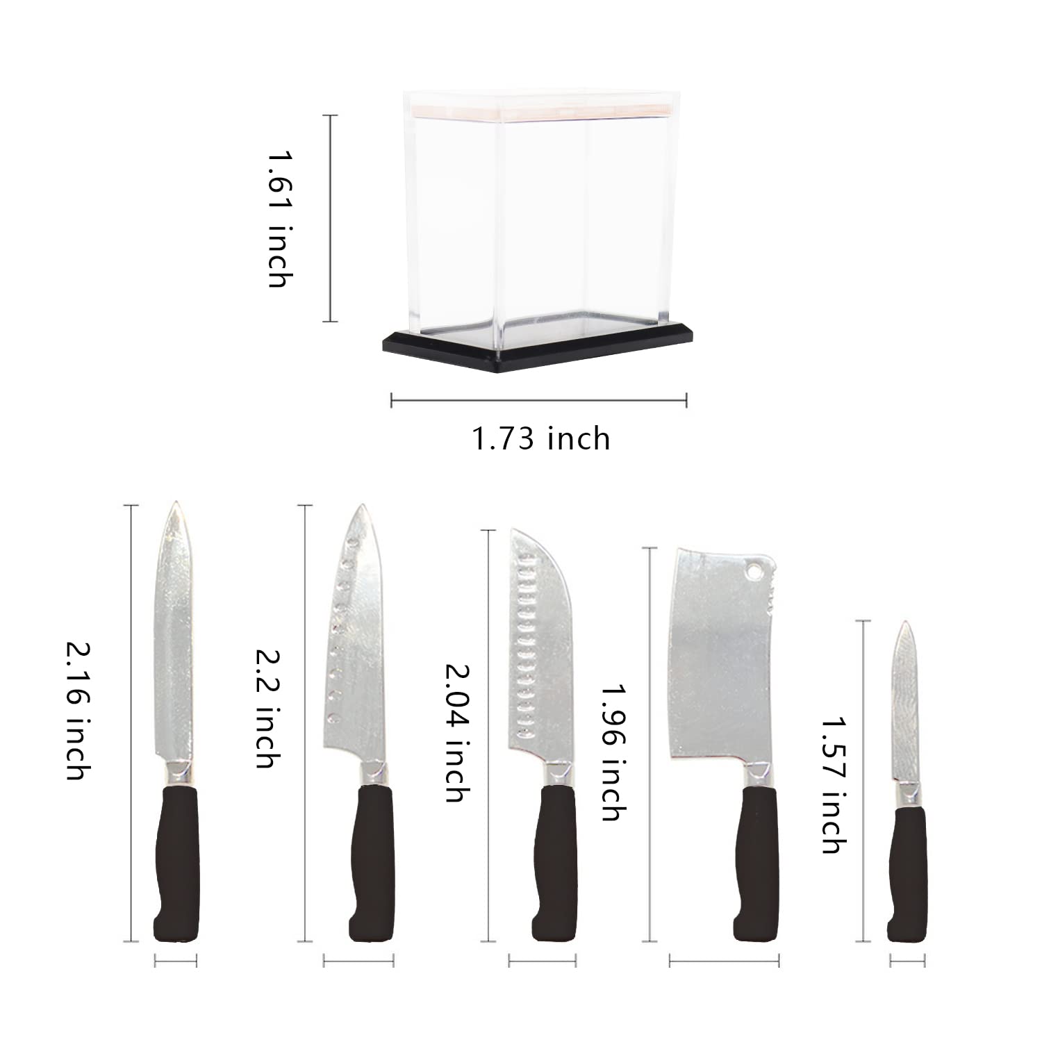 Hiawbon 1:6 Scale Miniature Kitchen Knife Set with Knife Shelf 5-Piece Mini Cooking Knives with Plastic Knife Storage Box for Mini House Kitchen Furniture Accessories