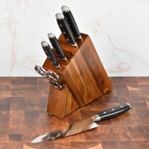 Enso Knife Set - Made in Japan - HD Series - VG10 Hammered Damascus Japanese Stainless Steel with Slim Acacia Knife Block - 7 Piece