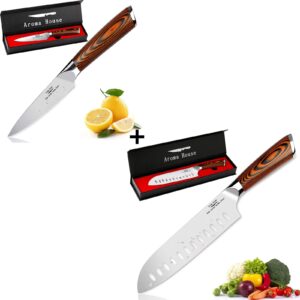 aroma house christmas pratical gift, gift box packed, 4" paring knife & 7" santoku knife