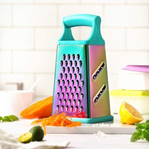 KYA25 Rainbow Color Knife Block Set + KYA52B 7 PCS Stainless Steel Cooking Utensils Sets with Titanium Plated + KYA57 rainbow Color box grater