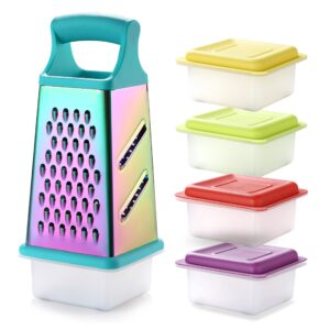 KYA25 Rainbow Color Knife Block Set + KYA52B 7 PCS Stainless Steel Cooking Utensils Sets with Titanium Plated + KYA57 rainbow Color box grater