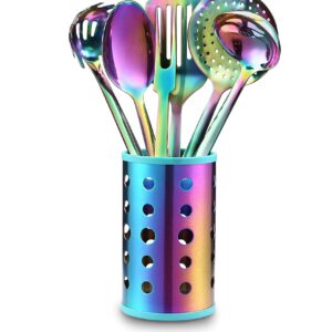 KYA25 Rainbow Color Knife Block Set + KYA52B 7 PCS Stainless Steel Cooking Utensils Sets with Titanium Plated + KYA57 rainbow Color box grater