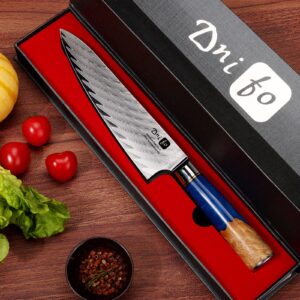 Dnifo Chef Knife, Damascus Chef Knife 8 inch, Damascus VG-10 67-Layer Steel Japanese Kitchen Knives, Full Tang Non-stick Blade and Anti-rusting Forged Cooking Knife with Gift Box