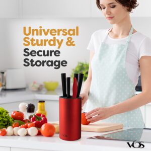 Vos Universal Knife Block and Ceramic Kitchen Knives With Peeler, Ceramic Paring Knife 4", 5", 6", 7", 8" Inch Red