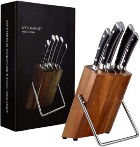 zzww kitchen knife set, professional 6 piece knife set with wooden block germany high carbon stainless brown