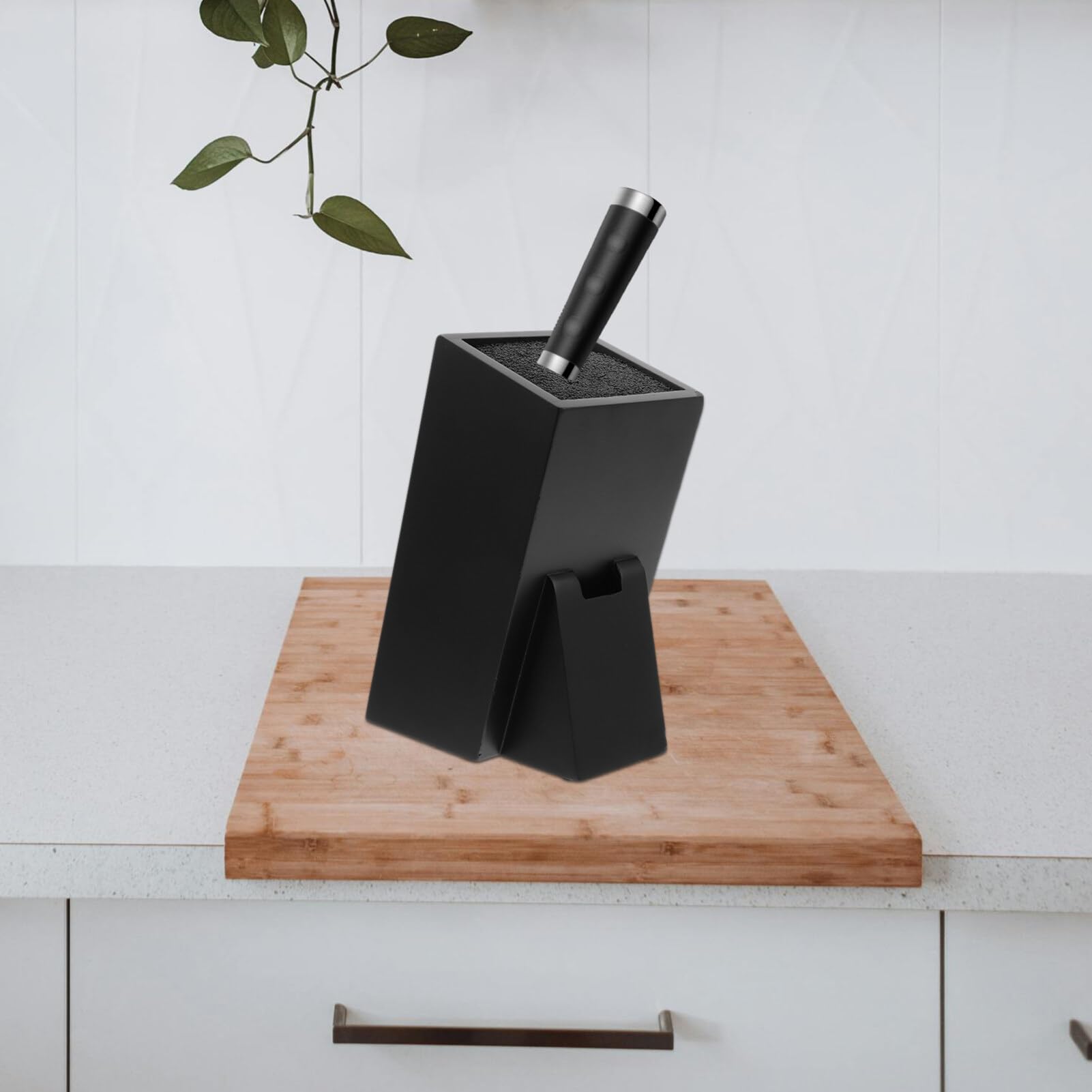 Luxshiny Wood Knife Block Without Knives Universal Kitchen Counter Knife Holder Knife Cutter Blocks Storage Organizer for Home Kitchen Restaurant Black