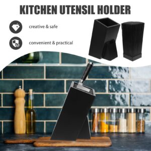 Luxshiny Wood Knife Block Without Knives Universal Kitchen Counter Knife Holder Knife Cutter Blocks Storage Organizer for Home Kitchen Restaurant Black