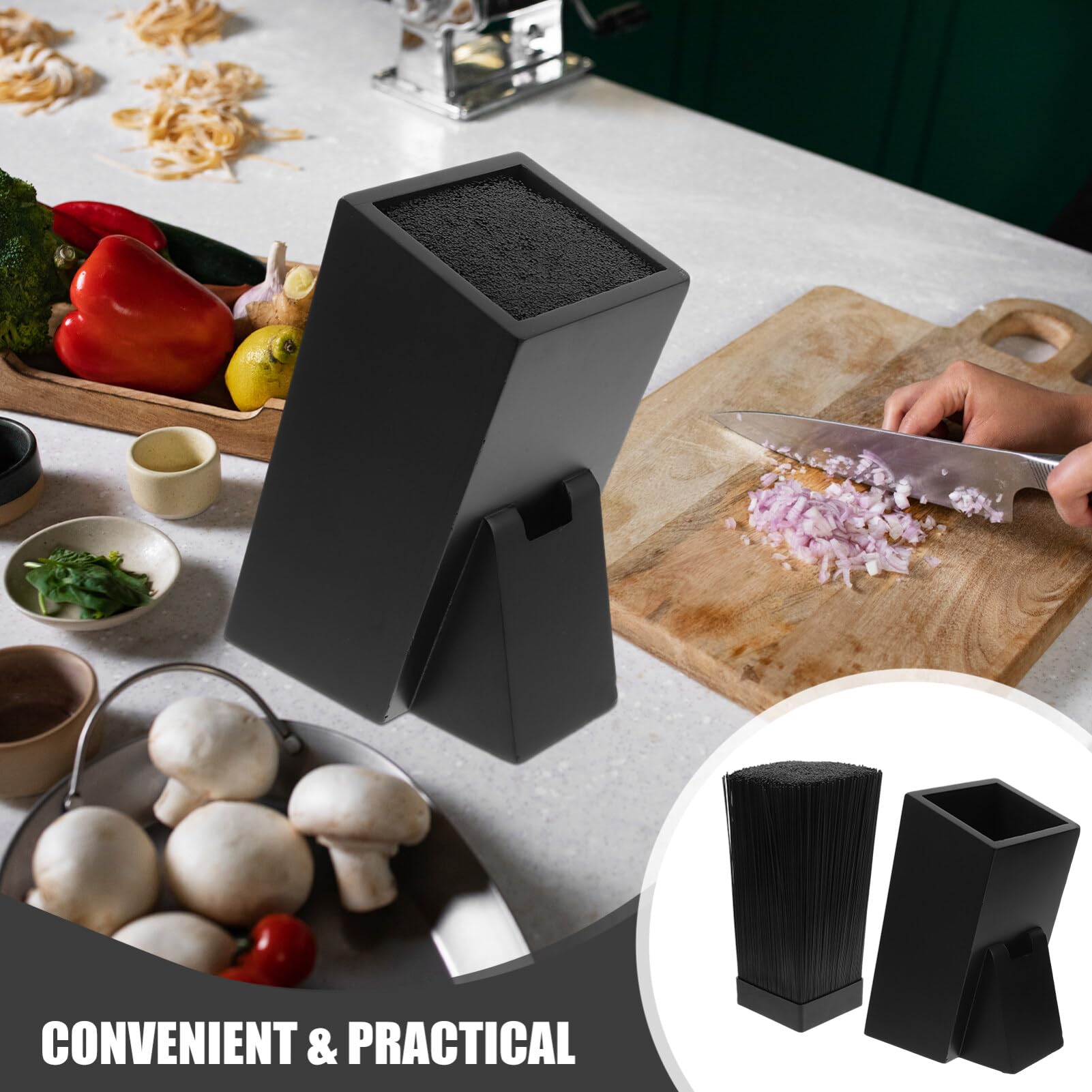 Luxshiny Wood Knife Block Without Knives Universal Kitchen Counter Knife Holder Knife Cutter Blocks Storage Organizer for Home Kitchen Restaurant Black