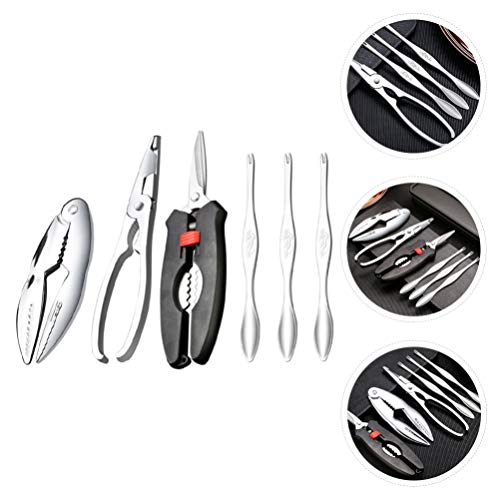 Abaodam 1 Set 6pcs Crab Eating Tool Crab Clip Crawfish Fork Picks Seafood Leg Forks Shellfish Crackers and Tools Seafood Nut Lobster Forks Leg Kit Prawn Special Stainless Steel Tableware