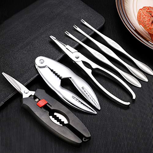 Abaodam 1 Set 6pcs Crab Eating Tool Crab Clip Crawfish Fork Picks Seafood Leg Forks Shellfish Crackers and Tools Seafood Nut Lobster Forks Leg Kit Prawn Special Stainless Steel Tableware