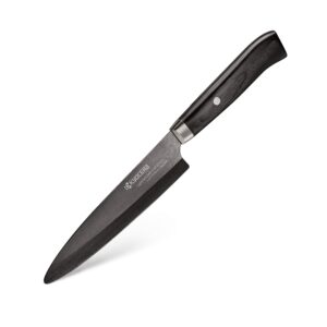 kyocera advanced ceramic ltd series utility knife with handcrafted pakka wood handle, 5-inch, black blade