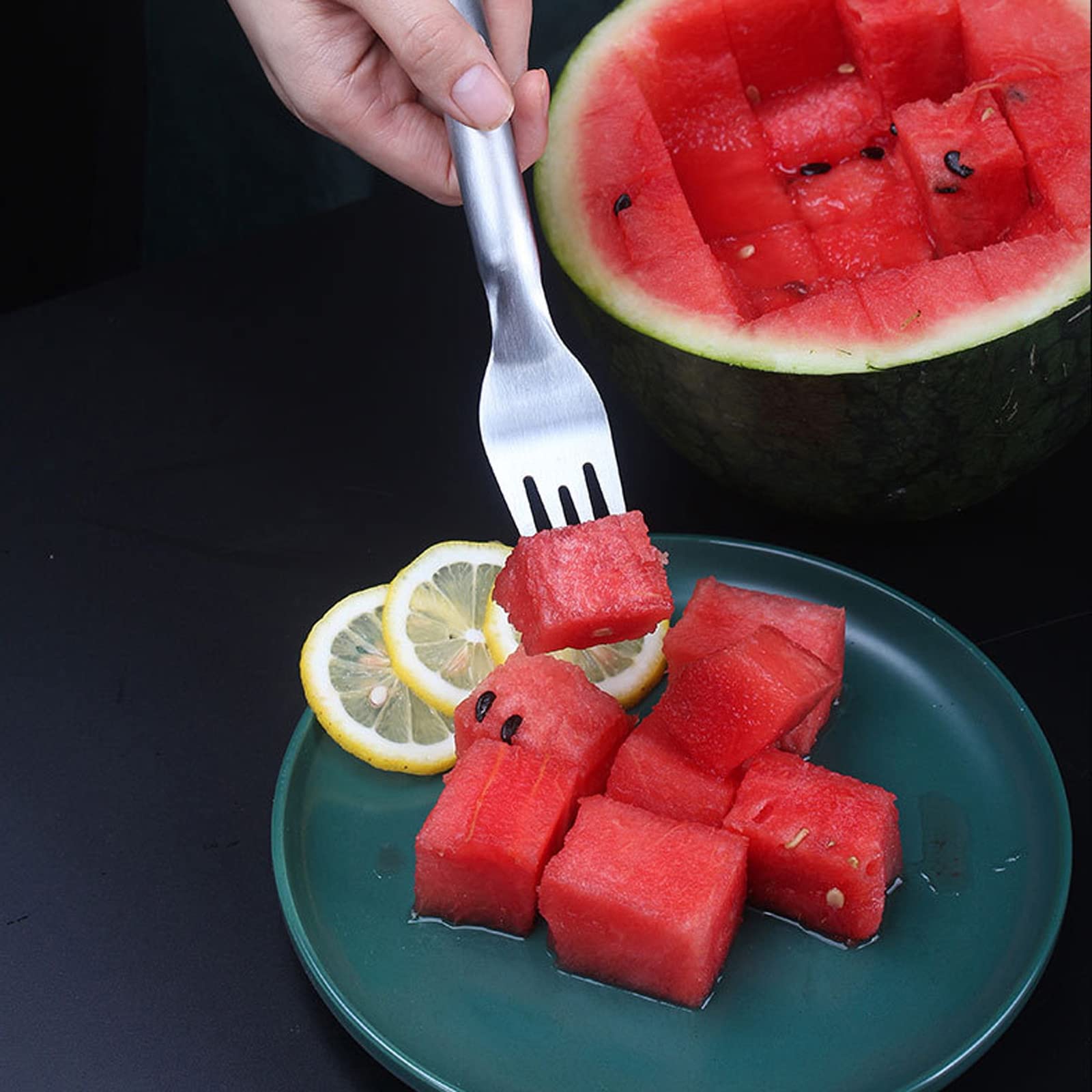 2-in-1 Watermelon Fork Slicer, 2023 New Watermelon Slicer Cutter Summer Watermelon Fruit Cutting Fork, Stainless Steel Fruit Forks Slicer Knife for Family Parties Camping (1 Pcs)