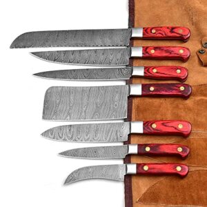 professional kitchen knives custom made damascus steel 6 pcs of professional utility chef kitchen knife set chef knife with roll bag.