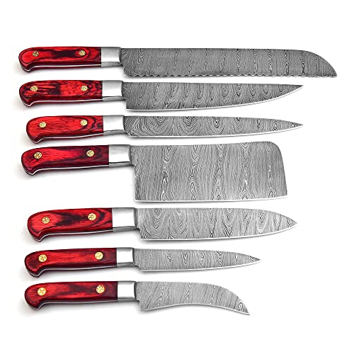 Professional Kitchen Knives Custom Made Damascus Steel 6 pcs of Professional Utility Chef Kitchen Knife Set Chef Knife with Roll Bag.