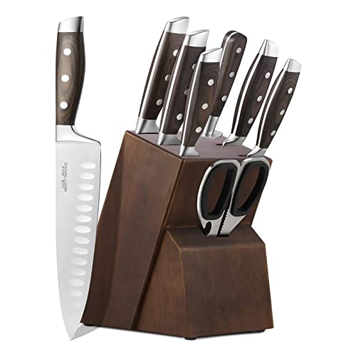 8pcs/Set Wood Handle Kitchen Knives Kitchen Cutting Tool Block Set With Sharpener and Stainless Steel Blade Scissors