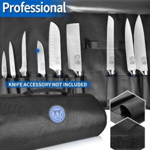 XYJ Kithcen Knife Roll Bag (13 slots) Holds 12pcs Knives and Sharpener Rod Chef Cooking Portable Durable Storage Pockets Black Roll Bag Carry Case Bag (Knives Not Included)