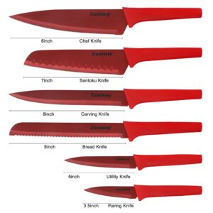 Zusisuy Red Professional Kitchen Knife Chef Set, Kitchen Knife Set Stainless Steel, Kitchen Knife Set Dishwasher Safe with Sheathes