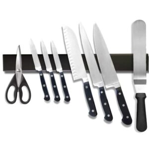 sumpri magnetic knife holder for wall (16inch -stainless steel) magnet knife strip -strong powerful knife rack storage display organizer-securely hang your knives on a multipurpose kitchen bar (black)