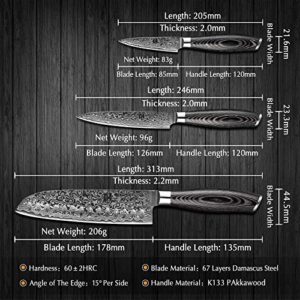 XINZUO 5PC Kitchen Knife Set Damascus Steel High Carbon Steel Chef Knife Slicing Knife Santoku Knife Utility Knife Paring Knife Sets with Pakkawood - Ya Series