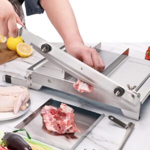 moongiantgo manual frozen meat slicer bone short rib cutter chicken chopper machine 13.5 inch double blade heavy duty guillotine biltong cutter for korean bbq shabu hot pot (kd0288)