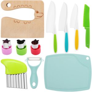 ccozn 11pcs kids knife set , toddler knife set kids safe knives for real cooking serrated edges kids cooking utensils kitchen tools for toddlers , cutting board potato slicers cooking knives