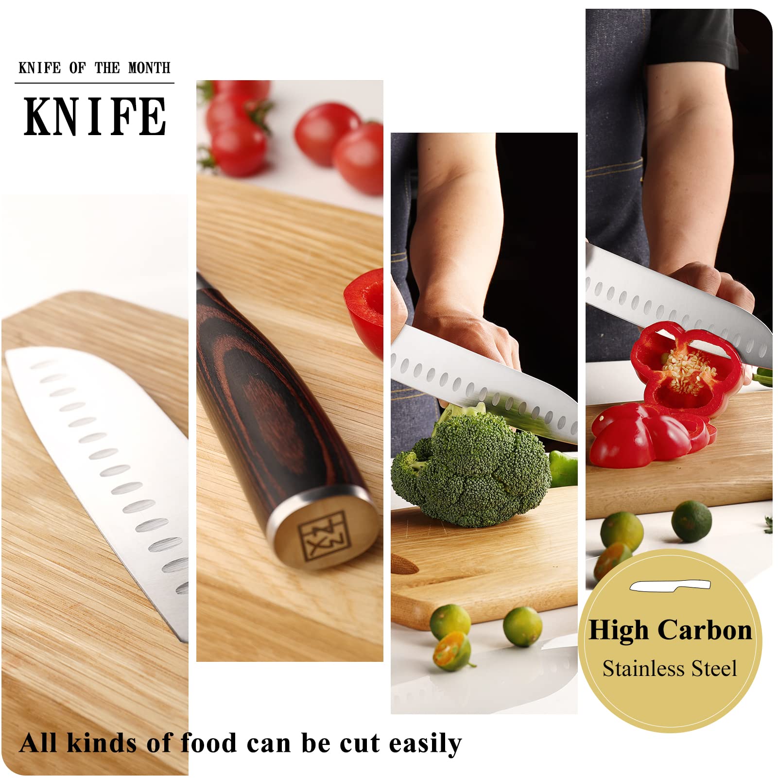 KEEMAKE Santoku Knife Set of 2pcs, Japanese Chef Knife Set with German High Carbon Stainless Steel 1.4116 Kitchen Knives, Knife Set with Pakkawood Handle Knife for Kitchen Cutting Knife