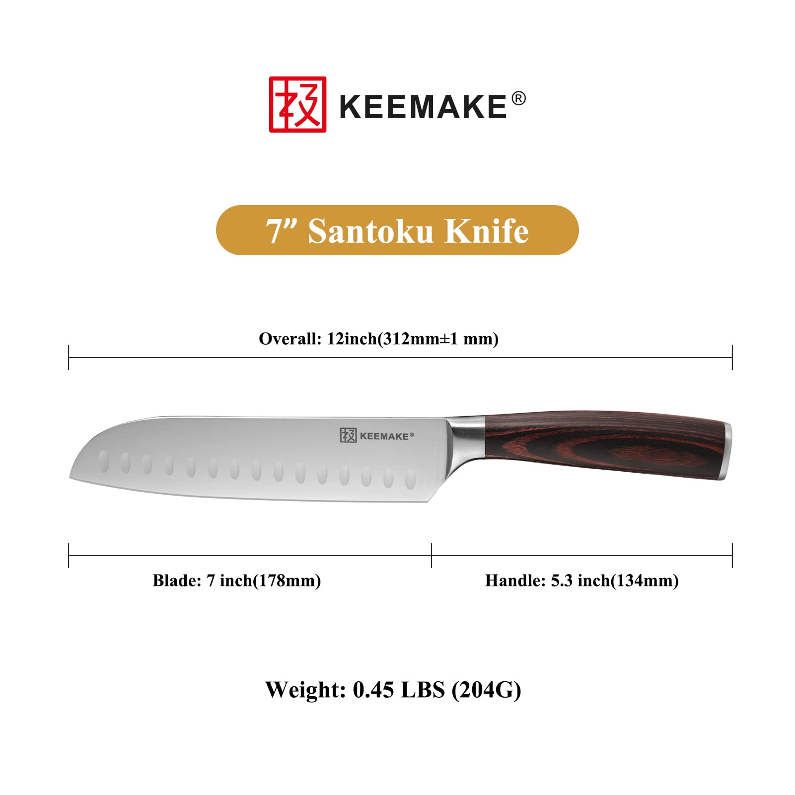 KEEMAKE Santoku Knife Set of 2pcs, Japanese Chef Knife Set with German High Carbon Stainless Steel 1.4116 Kitchen Knives, Knife Set with Pakkawood Handle Knife for Kitchen Cutting Knife